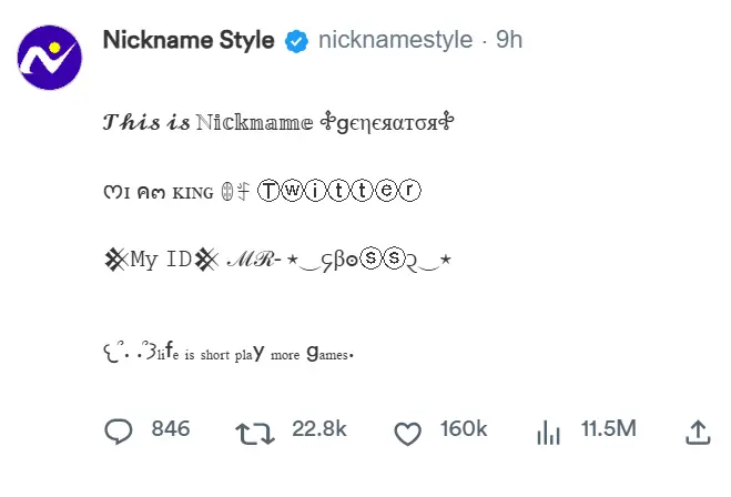 Nickname Style ᐈ #𝟙 ℱ𝒶𝓃𝒸𝓎 😎♡ 𒆜𝚂𝚝𝚢𝚕𝚒𝚜𝚑☬ 𝕋𝕖𝕩𝕥